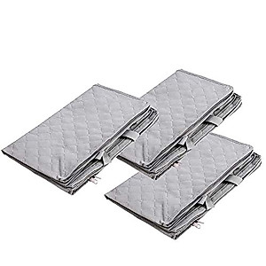 Ecomigo Foldable Storage Bag Organizers - Large Clear Window, Reinforced Carry Handles, Sturdy Zipper - Perfect for Clothes, Blankets, Bedrooms, Closets and More (3-Pack, Gray)