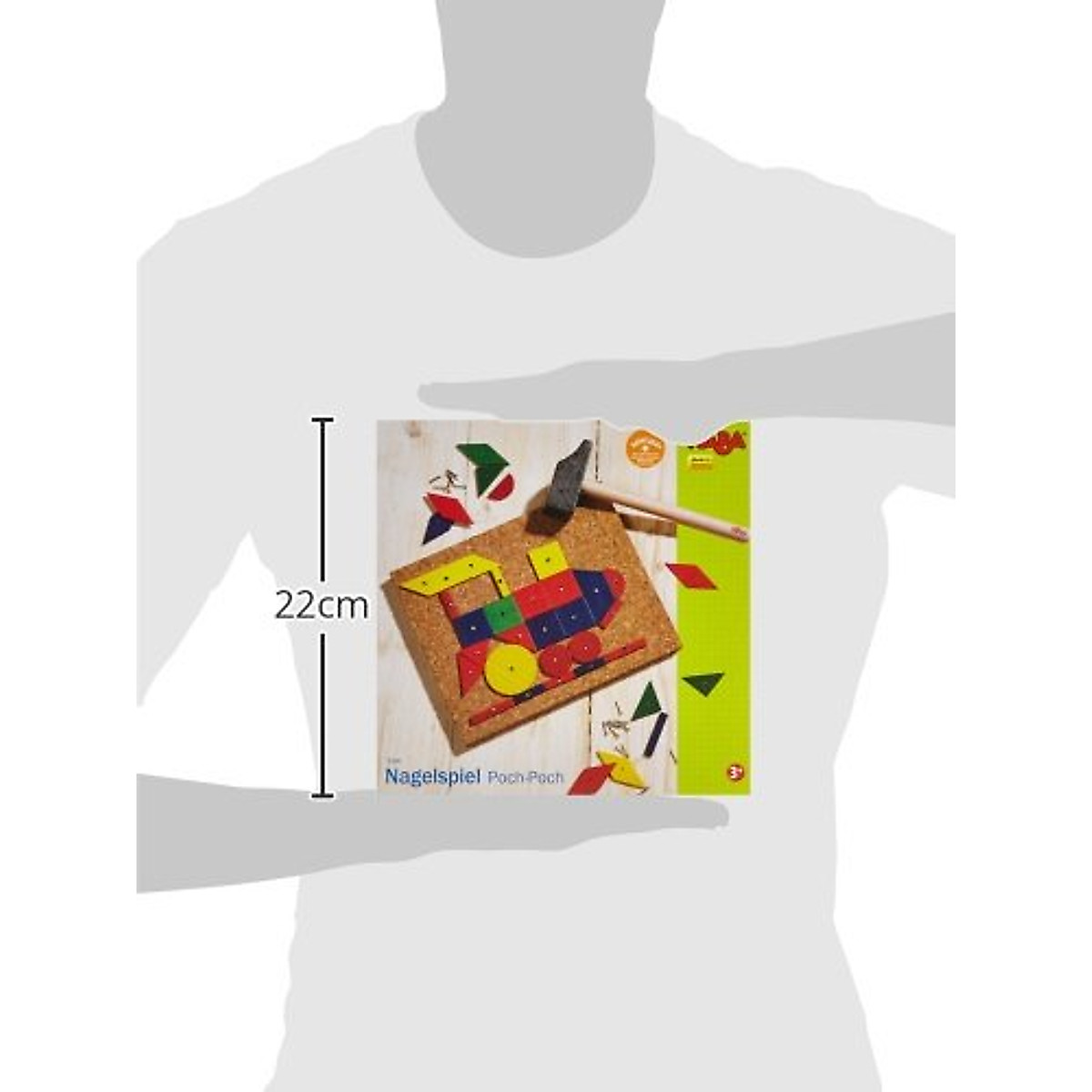 HABA Geo Shape Tack Zap Play Set - Make Geometric Designs with Corkboard, Hammer, Templates and 50 Wooden Tiles (Made in Germany)