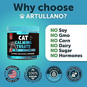 Hemp Cat Calming Treats - Cat Anxiety Relief - Storm Anxiety, Сomposure, Grooming, Separation, Travel - Calming Aid for Cats with Hemp Oil, L-Theanine - Cat Melatonin - Made in USA - 135 Soft Chews