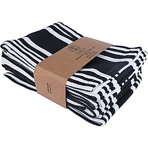 Black White Set of 4 Kitchen Dish Towels 20X30 Inch Extra Large Size Highly Absorbent 100% Cotton Hand Towel with Mitered Corners Modern Stripes For Bar & Tea And Household Use With Hanging Loop