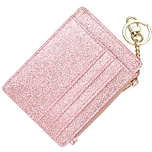Womens Slim RFID Credit Card Holder Mini Front Pocket Wallet Coin Purse Keychain (starRosegold)
