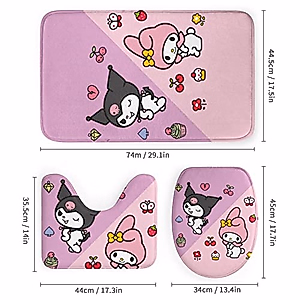 fmsnupz 4PCS Anime Shower Curtain Set, Cute Bathroom Decor with Non-Slip Rugs, Toilet Lid Cover and Bath Mat, Waterproof Fabric Shower Curtains with 12 Hooks, 70.8"x70.8"