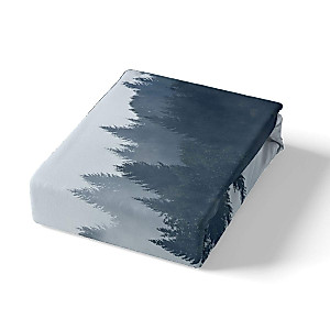 Erosebridal Smoky Mountain Duvet Cover Grey Tree Bedding Set Queen Size for Kids Boys Teens Branches Plant Mountain Comforter Cover Coniferous Natural Bedspread Cover with Zipper Bedclothes