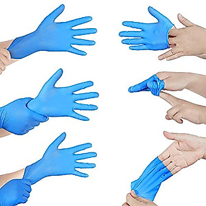 Large Disposable Vinyl Exam Gloves, 4 Mil-Thick -Latex Free Powder Free, Food Safe, Cleaning Gloves-Blue, 100 count