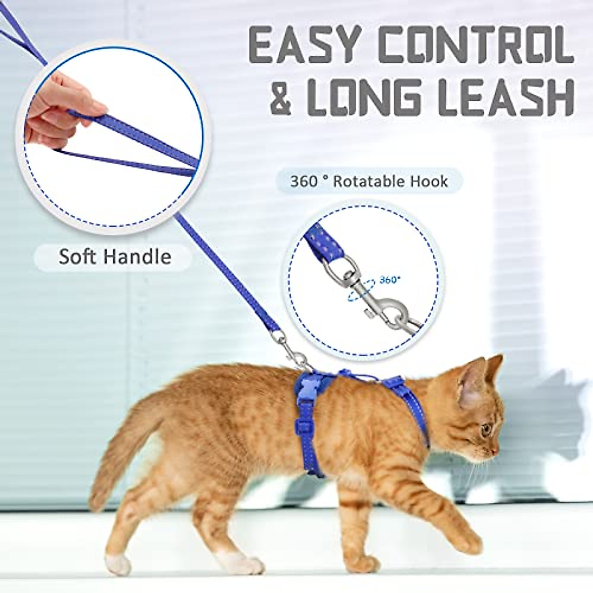 Supet Cat Harness and Leash for Walking Escape Proof, Adjustable Harness for Cats, Easy Control Small Cat Harness for Medium Large Kitten and Dogs