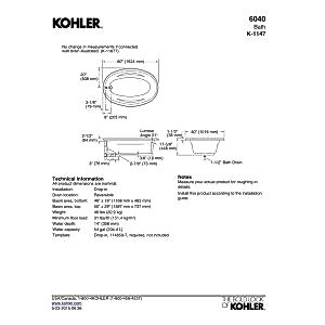 Kohler K-1147-0 5 ft. Drop-In Oval ExoCrylic Bathtub w/Reversible Drain White