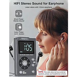 Digital AM FM Radio Portable Pocket Radio with Best Reception,600 mAh Rechargeable Walkman Radio with Stereo Earphone,Personal Radio Support TF Card,Large LCD Screen and Lock Screen