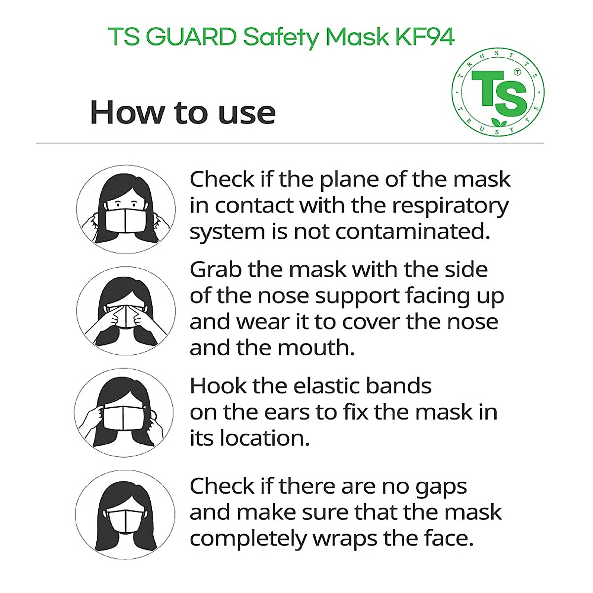 INT 【 10 Pack 】 TS KF94 Certified, Fresh Guard Safety Face Mask, Tri-Folding Style, 3D-Ergonomic Design, Individually Single Packs, White Color, Made in Korea. KF 94