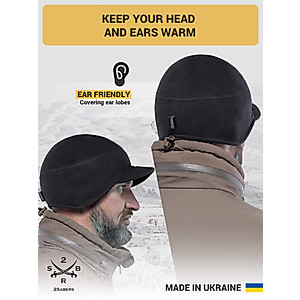 2SBR 2SABERS Fleece Winter Beanie with Visor - Men Women - Earflap Brim Skull Watch Cap Hat Black