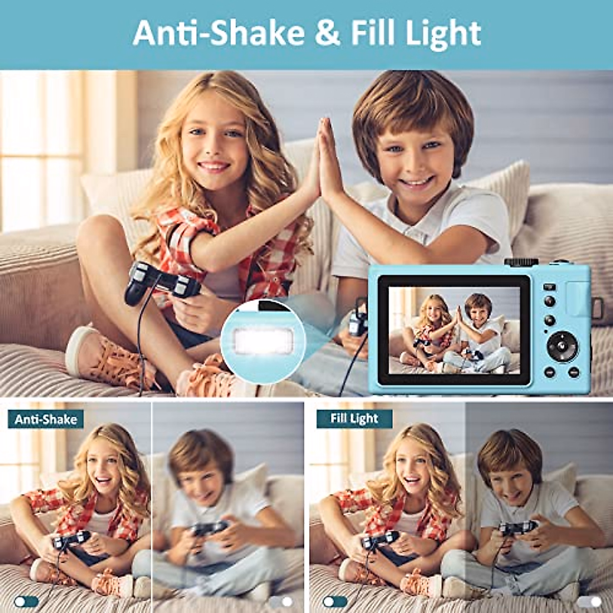 Digital Camera for Kids, FHD 1080P 24MP Mini Video Camera, 1500mah Rechargeable Camera 3.0 inch Screen Compact Camera, Portable Camera for Boys, Girls, Beginners