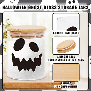 JarThenaAMCS 3Pcs Halloween Glass Storage Jars with Airtight Bamboo Lid Ghost Face Decorative Canisters Sets for Home Kitchen Countertop Decoration