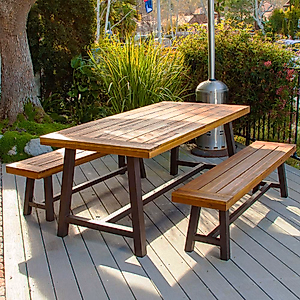 PHI VILLA Outdoor Acacia Wood Bench, 2 Piece 63" Long Patio Dining Picnic Bench for 6 People, Backless Oil Finished Teak Bench Supports 550lbs, Classic Brown and Black