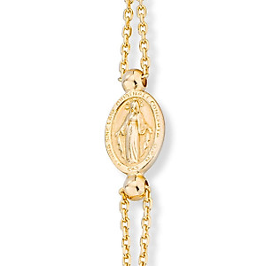 Miabella 18K Gold Over 925 Sterling Silver Italian Natural Black Spinel Rosary Cross Charm Bead Bracelet for Women, Adjustable Link Chain 6 to 8 Inch Handmade in Italy (6" to 7")