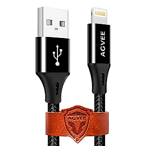 AGVEE 2 Pack 15ft Extra Long Charger for iPhone, Braided Lightning Cable, Heavy Duty Fast Charging Cord, End Tip Unbreakable for iPhone 11 Pro Max X XS XR, 10 8 7 6 6S, Case Friendly, Black