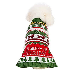 Coomour Dog Chirstmas Shirts Pet Xmas Clothes with Gold Necklace and Glasses Puppy Santa Clothing Cat Shirt (2XL)