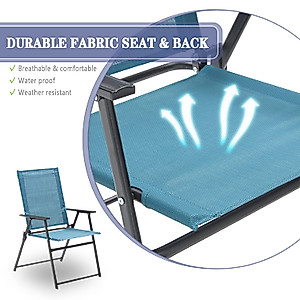 VICLLAX 4 Pieces Patio Folding Chairs, Outdoor Portable Dining Chairs for Lawn Garden and Porch, Turquoise Blue(Edge-Binding)