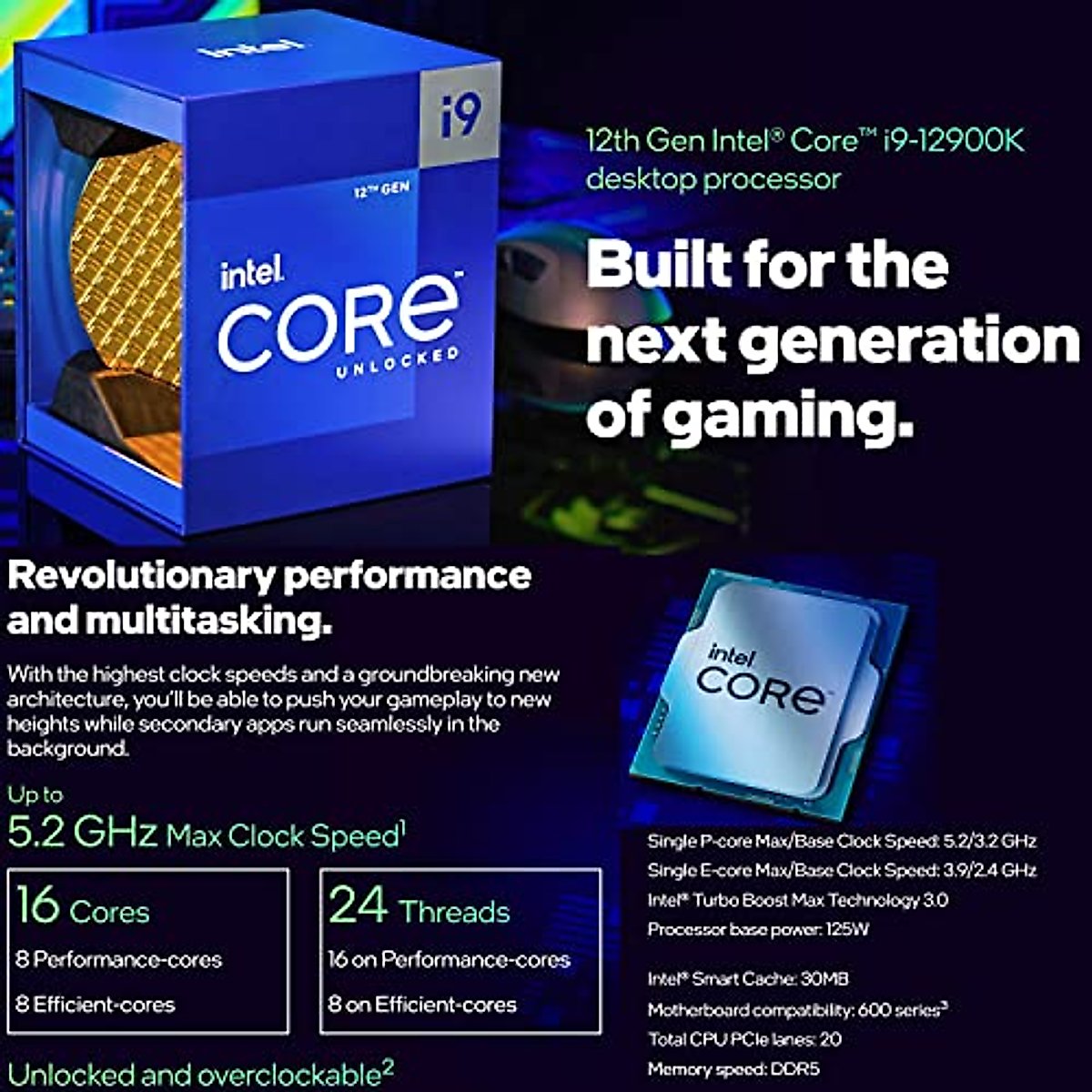 INLAND Performance Plus 2TB GEN 4 SSD with Heatsink Compatible with PS5 + Intel Core i9-12900K Desktop Processor 16 (8P+8E) Cores up to 5.2 GHz Unlocked LGA1700 Desktop Processor with ASUS ROG Strix Z