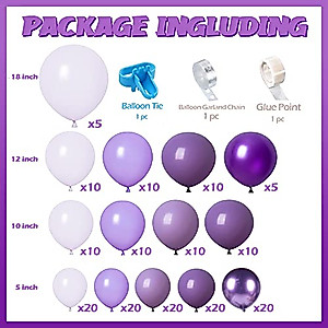 Lyzzglobo Purple Balloon Garland Kit, 183pcs Pastel Pearl Metallic Purple Balloon Arch Kit for Wedding Bachelorette Party Decorations Birthday Supplies
