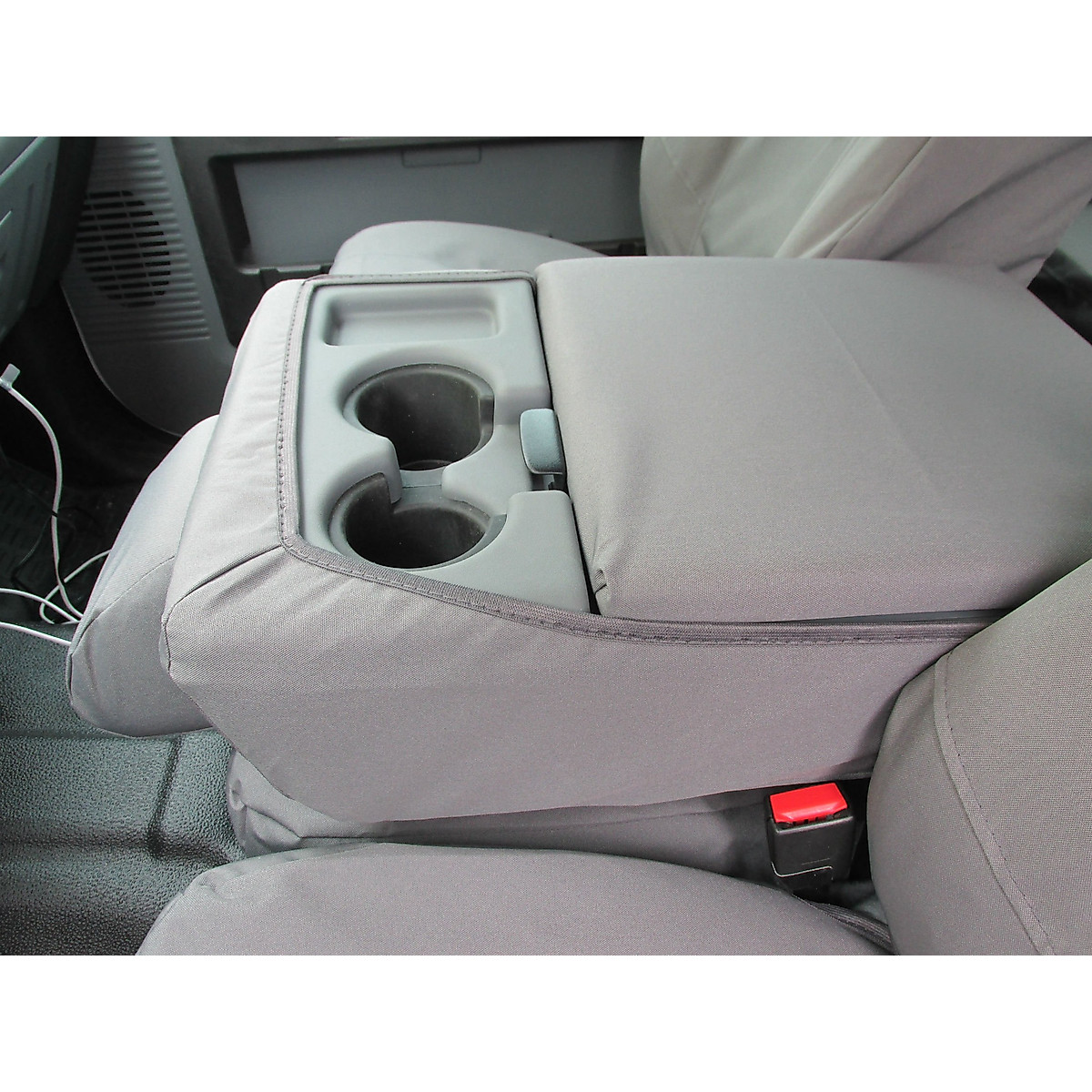 Durafit Seat Covers F486 C8 2014 Ford F150 -XLT and Lariat | Front 40/20/40 Split Seat with Opening Center Console | Fits 2015-2021 Ford F250; F350, F450, F550 XLT and Lariat | Charcoal Gray