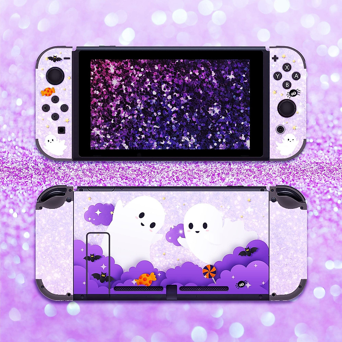 BelugaDesign Ghost Switch Skin | Halloween Spooky Cute Anime Cartoon Pastel Sticker Wrap Vinyl Decal | Kawaii Gothic Kids Girls Japanese l Compatible with Nintendo Switch (Switch Standard, Purple)