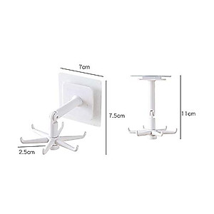 365Home Hanging Utensil Holder Hooks Kitchen Utensil Hanger Wall Mount 360 Degrees Rotating Folding Hook Self Adhesive Hook Utensil Rack with 6 Hooks for Kitchen Bathroom Cabinet (2 White)