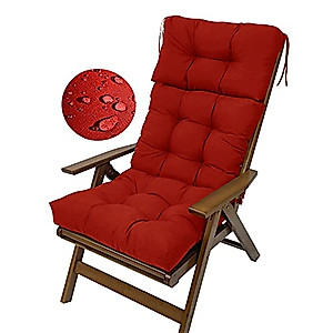 SEAHOME Waterproof Tufted Patio Cushion, Outdoor High Back Chair Pads Rocking Chair Pads, with 4 String Ties, Patio Seat Cushion for Swing Bench Wicker Furniture, Indoor Floor Cushion (red)