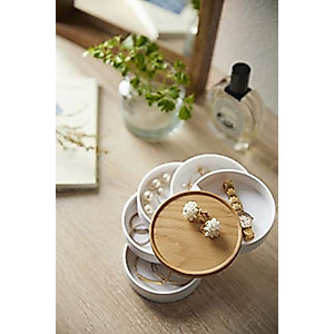 Yamazaki Box Home Stacked Accessory Trays with Wooden Lid | Plastic | Jewelry Organizer, One Size, White