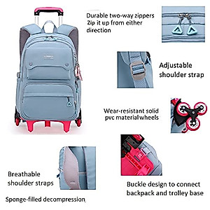 Rolling Backpack for Boys and Girls with Wheels Solid Color Kids Wheeled Bookbag Trolley School Bag for Women