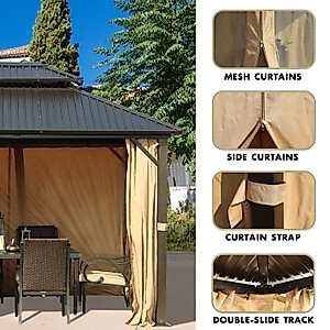 COWVIE Double Roof Galvanized Steel Patio Gazebo (10x12 ft) with Curtains and Netting for Patio, Backyard, Deck, Lawns