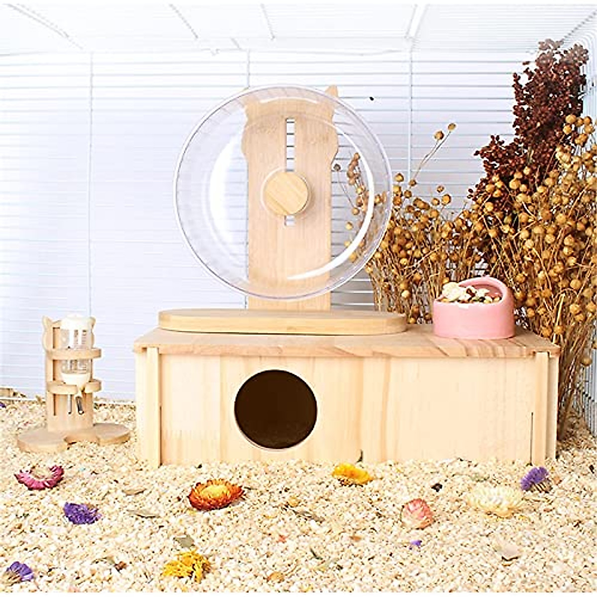 Water Bottle with Anti-Tipple Wood Holder 80ml Small Pet Auto Water Dispenser for Gerbil Cage Water Bottle with Stand for Guinea Pigs Small Pets Hamster Rodents