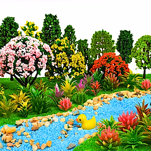 60 Pieces Model Trees 1.1-4.3inch Mixed Diorama Model Tree Colourful Grass Mini Fake Plants for DIY Crafts, Building Model, Railway Scenery Landscape Supplies
