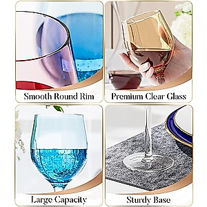 OMITA Colored Crystal Wine Glasses with Stem, Set of 4, Hand-Blown 15.72 oz - Italian Style for Red & White Wine - Elegant Drinkware for Parties & Gifts
