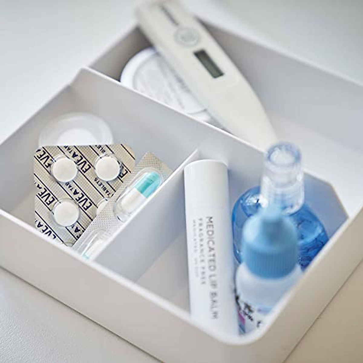 YAMAZAKI Home First Aid Box Three Tiered Medical Supplies Metal Organizer With Multicompartment Storage, Steel + Wood, Handles, Lid, No Assembly Req.