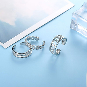 MILACOLATO 3Pcs 925 Sterling Silver Toe Rings for Women 18K White Gold Plated Daisy Cuff Band Open Toe Rings Adjustable Toe Rings Summer Beach Foot Jewelry