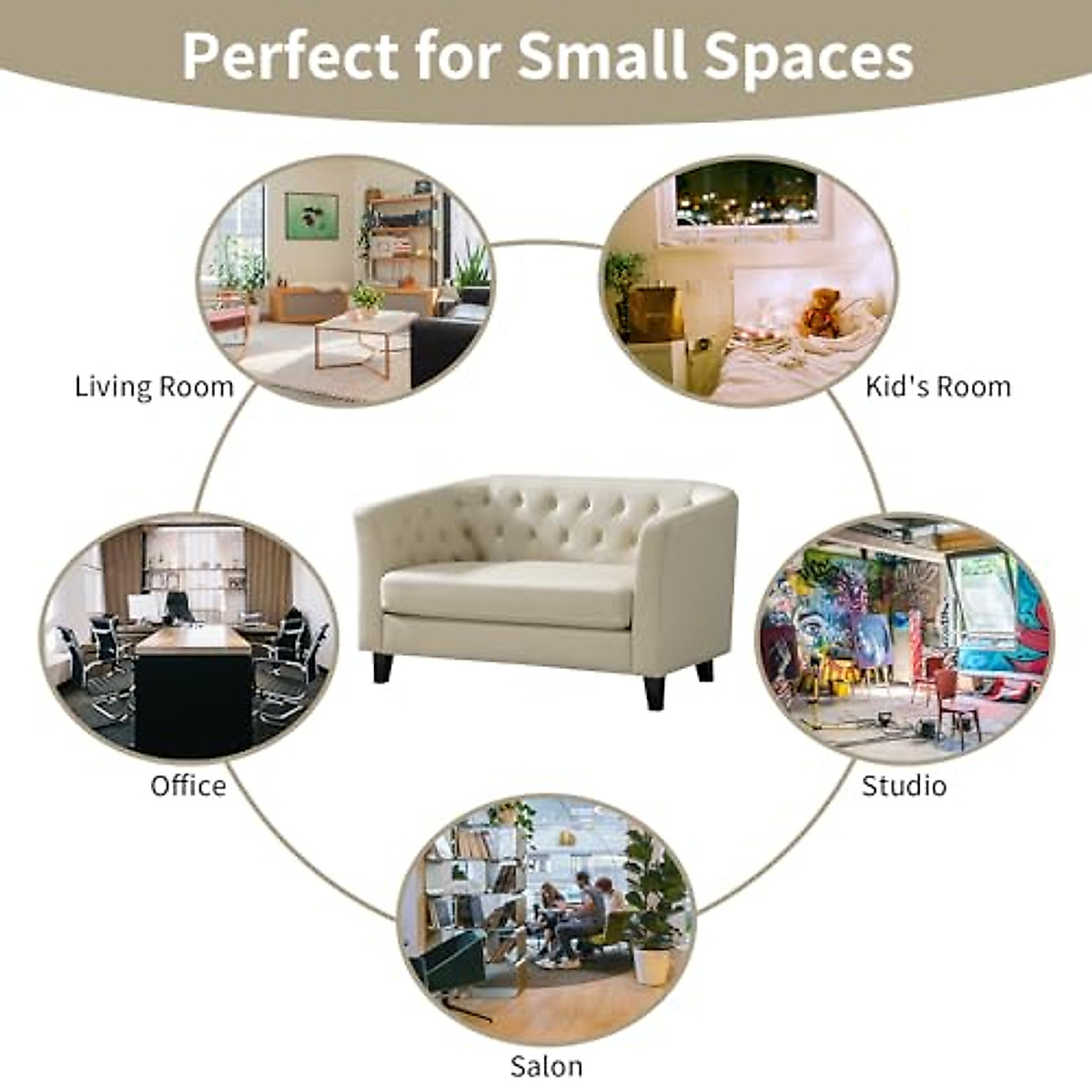 Husbedom 50 Inches Loveseat, Small Air Leather Couch for Small Spaces, Mini Sofa with Button Tufted Décor for Bedroom, Love Seats Furniture, Living Room, Bedroom, Apartment, Dorm, Beige