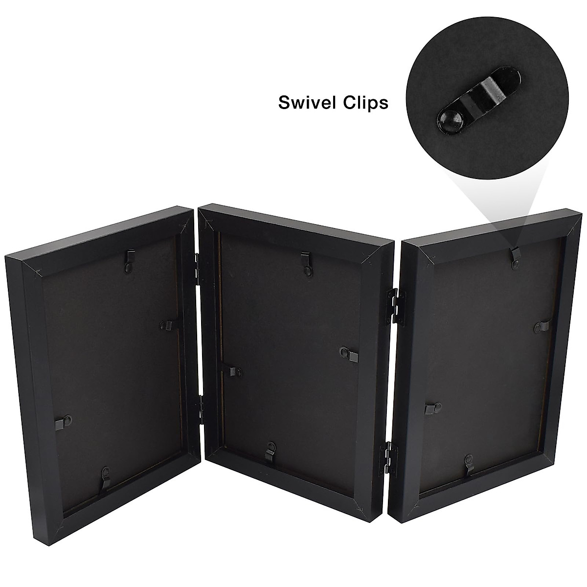 Frametory 5x7 Triple Picture Frames, Trifold Photos Frame Collage, Hinged Picture Frames with Glass Front Tabletop Display (Black, 1 Pack)