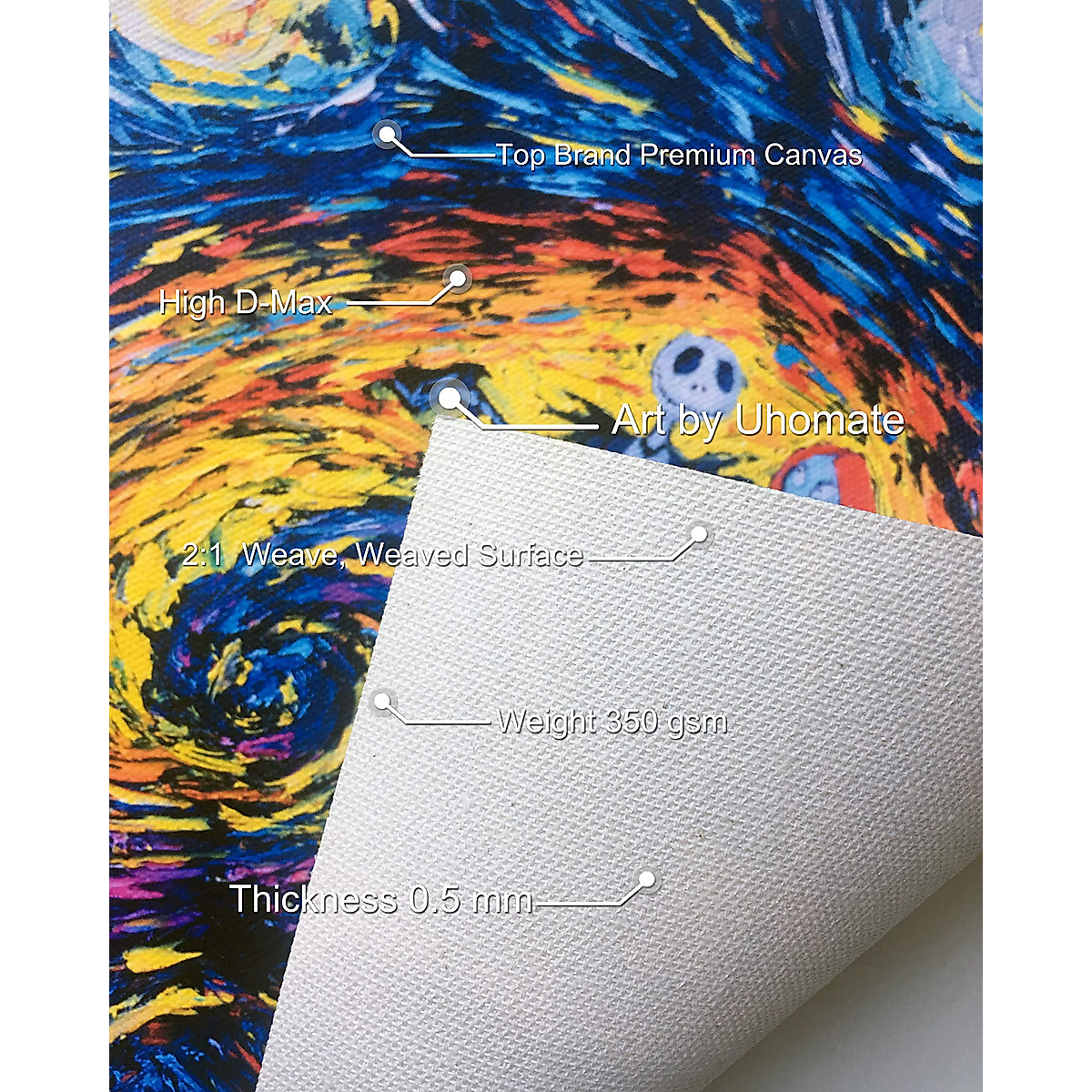 Uhomate Jack Sally Jack and Sally Nightmare Before Christmas Vincent Van Gogh Starry Night Posters Home Canvas Wall Art Nursery Decor Living Room Wall Decor A005 (8X10)