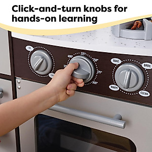 KidKraft Ultimate Corner Wooden Play Kitchen with Lights & Sounds, Play Phone and Curtains, Espresso, Gift for Ages 3+