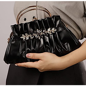 Sither Small Color Handbag Purses for Women Leather Handbag Purses with Crystal Clutch Purses Shoulder Chain Bags for Daily Party Prom Christmas Gift (black)