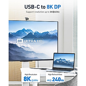 Cable Matters 4K@240Hz USB C Hub DisplayPort 1.4 with 100W Charging, Support 8K@60Hz, HDR(Foldable USB C to DisplayPort Hub) Compatible with Thunderbolt 4, MacBook Pro, XPS, iPad Pro, iPhone 16/15 Pro