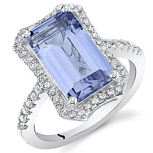 PEORA Simulated Tanzanite Ring for Women 925 Sterling Silver, Large 4 Carats total, Royal Octagon Design, Comfort Fit, Size 7