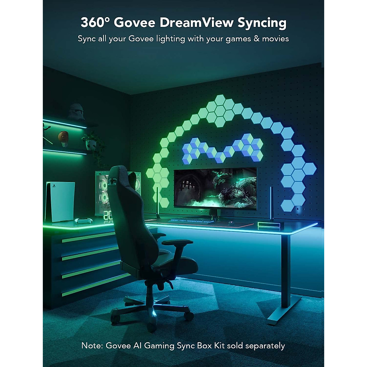 Govee RGBIC Gaming Lights, 10ft Neon Rope Lights Soft Lighting for Gaming Desks, LED Strip Lights Syncing with Razer Chroma, Support Cutting, Smart App Control, Music Sync, Adapter (Only 2.4G Wi-Fi)