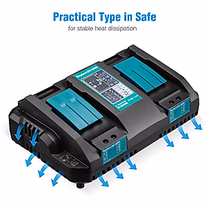 Powerextra DC18RD Dual Charger Compatible with Makita 14.4V 18V Lithium-Ion Battery, BL1415 BL1430 BL1440 BL1840 BL1850 BL1850B BL1860B etc, Replace DC18RD DC18RC DC18SF DC18RA DC18RF