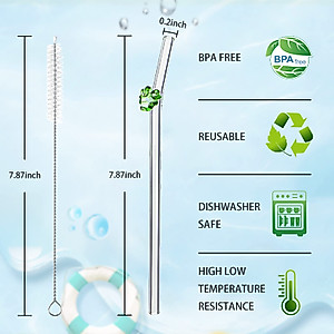 Kleeblatt Reusable Glass Straws Shatter Resistant, 10 Pcs Cute Clear Smoothie Glass Straws with Design, 8mm * 7.9inch Glass Straws Drinking for Smoothies Cocktail Juice Shakes Beverages