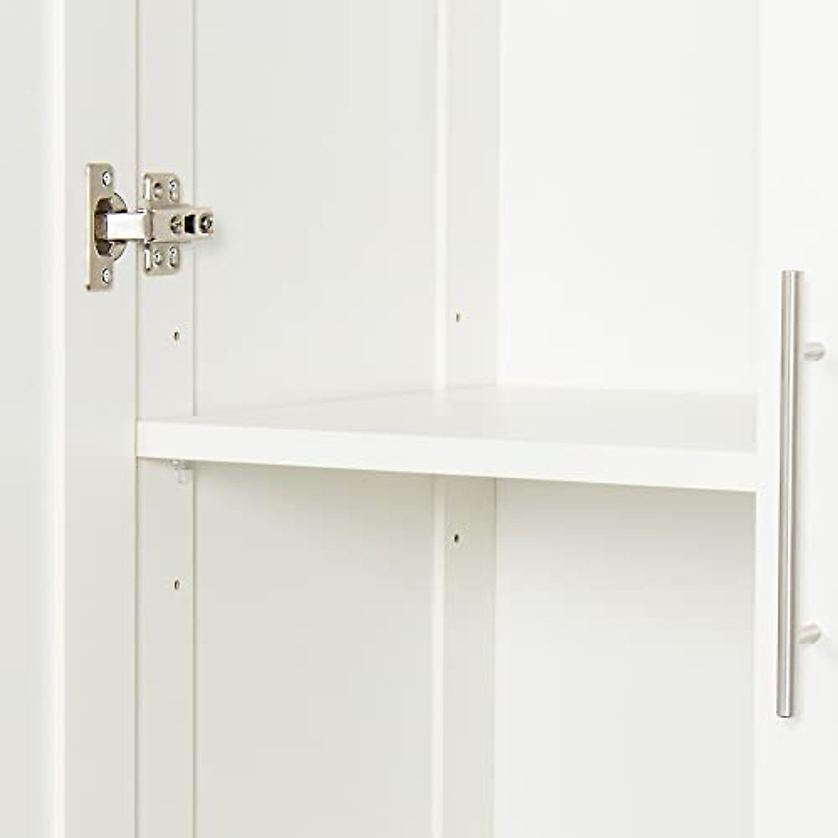 Voohek, White Wardrobe Closet with 2 Doors and Hanging Rod, Kitchen Cabinet 3 Partitions to Separate 4 Storage Spaces for Bedrooms, Dining Room, Entryway, Large