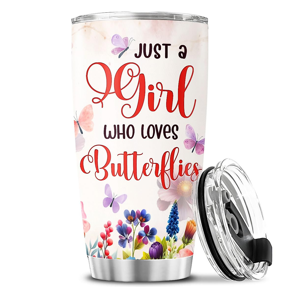 HUBUPU Floral Flower, Butterfly Gifts, Tumbler 20 Oz With Lid And Straw, Just A Girl Butterfly