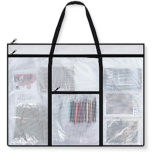 Huhumy Large Poster Storage Bag 48" x 36" Bulletin Board Holder PVC Art Portfolio Case Poster Storage Container with Zipper Handles Pocket for Teachers Artist Organization