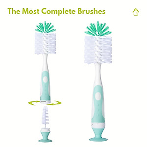 CAREBABYMORE 2 Pack Baby Bottle Brush with 4 Pack Straw Brushes, 10.2" Nylon Brushe with Nipple Cleaner and Stand Suction Cup, Green