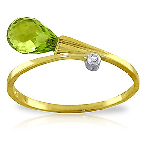 Galaxy Gold GG 14k Solid Gold Ring with Natural Peridot and Diamond accent - Size 6.5