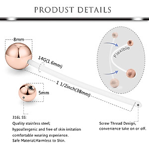 Hoeudjo 6Pcs Pregnancy Belly Button Rings Maternity Belly Button Rings Plastic Flexible Long Belly Rings for Pregnant Women 14G Rose Gold